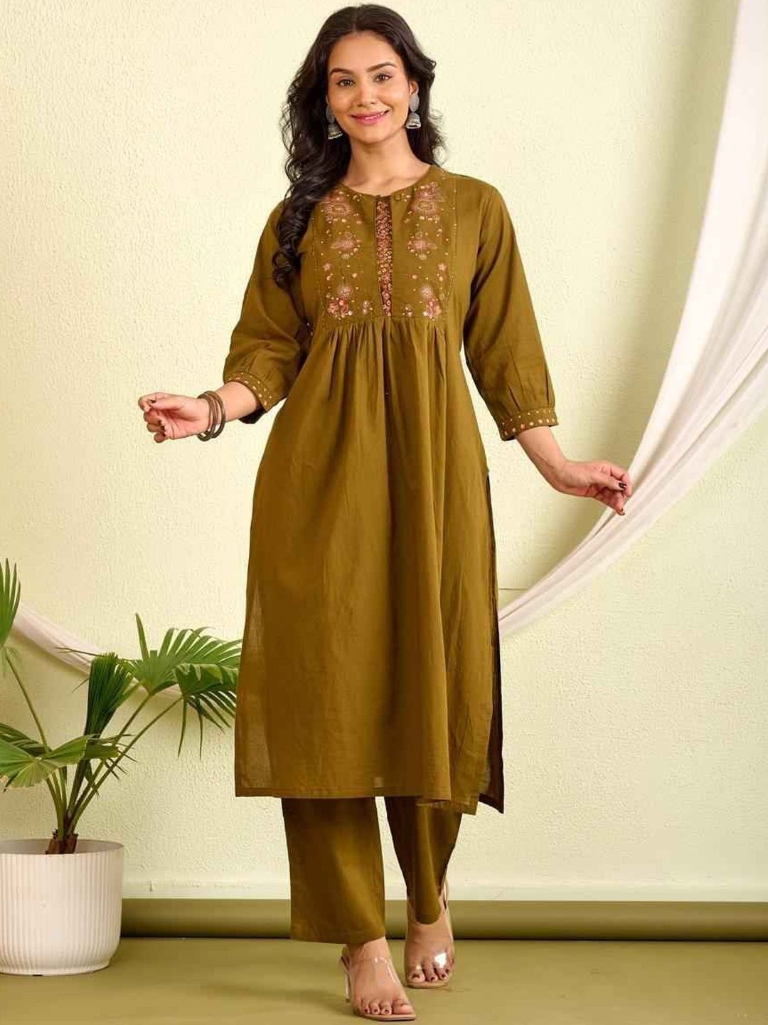 Buy PCH Women Floral Embroidered Empire Thread Work Pure Cotton Kurta ...