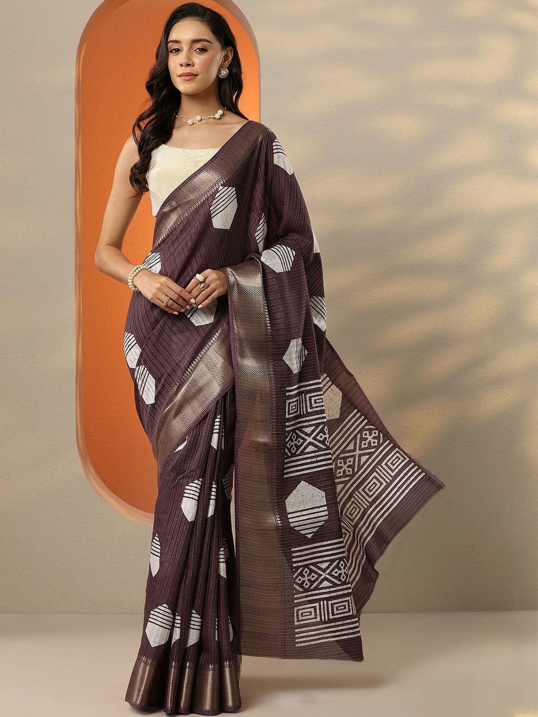 Buy Libas Woven Design Abstract Printed Saree With Unstitched Blouse ...