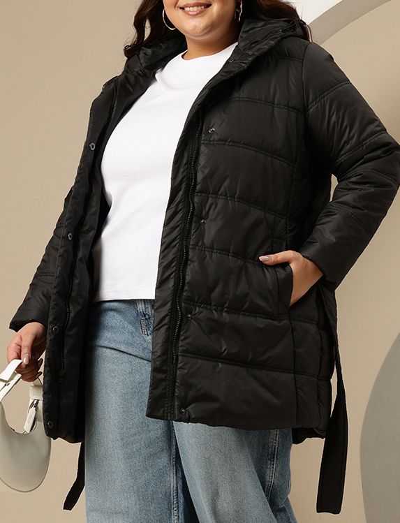 Buy Sztori Plus Size Hooded Longline Padded Jacket - Jackets for Women ...