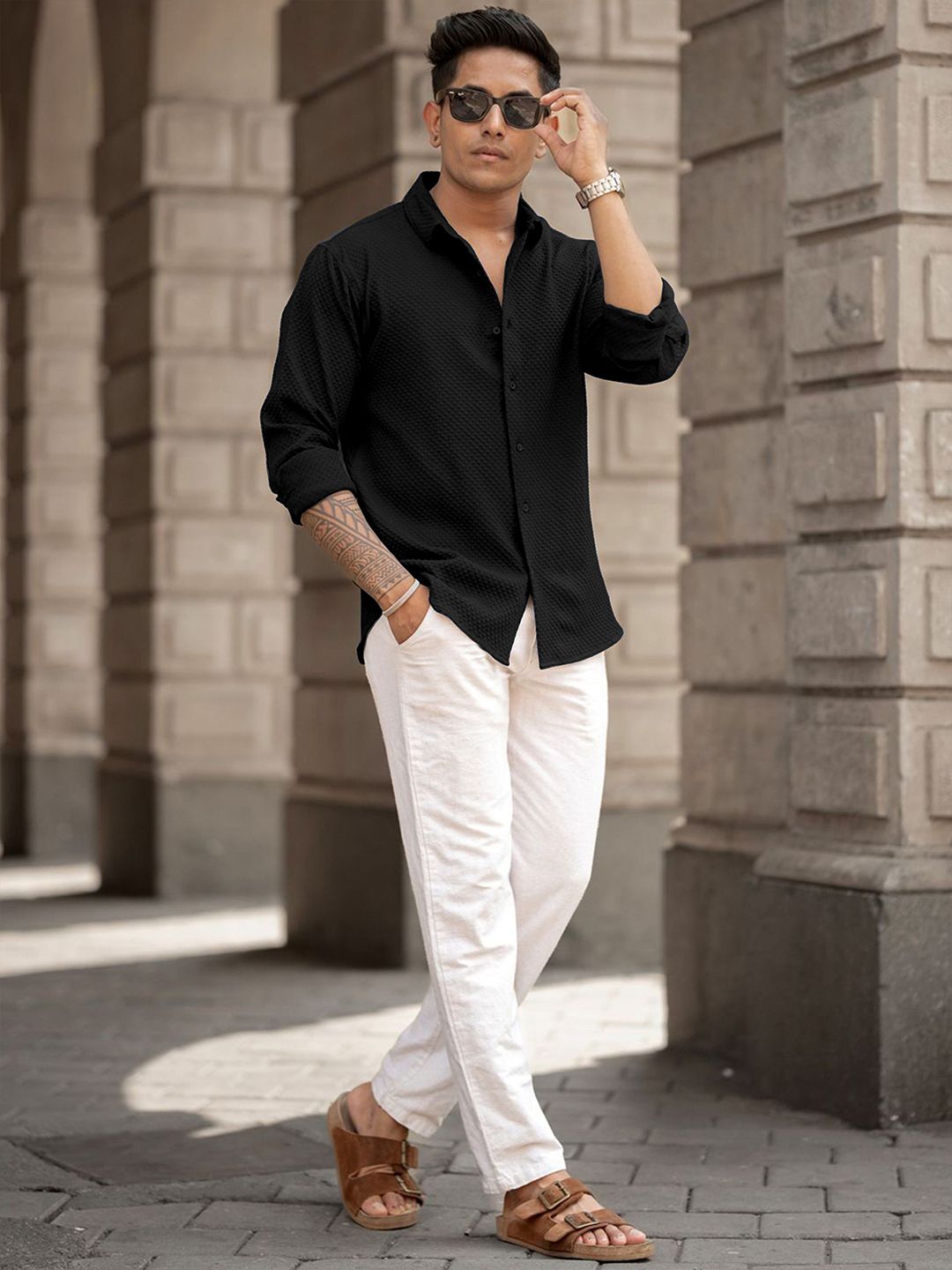 Buy WEBRIC Men Standard Fit Textured Spread Collar Cotton Casual Shirt ...