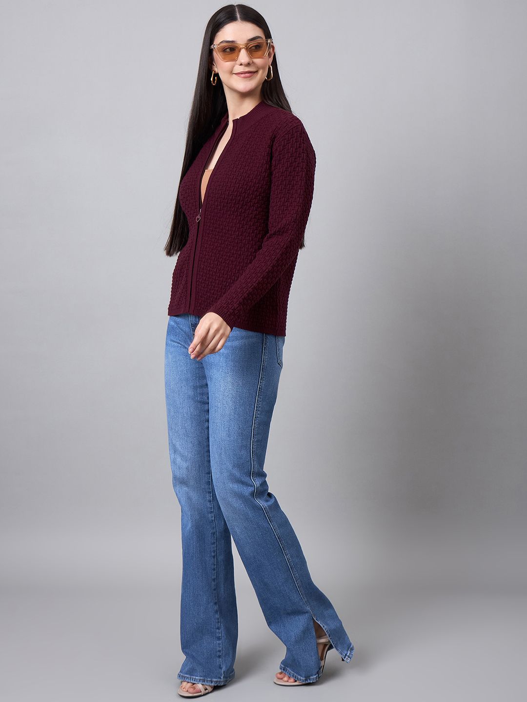 Buy Spink Women Self Design Mock Collar Cardigan Sweaters - Sweaters ...
