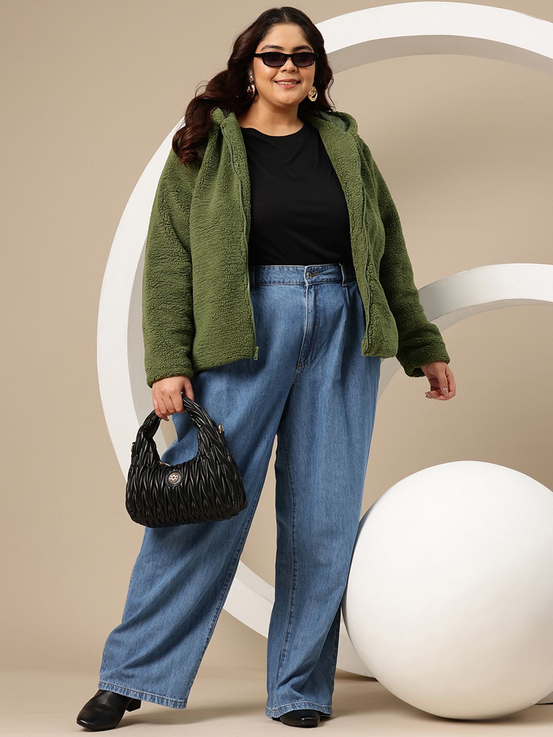 Buy Sztori Plus Size Hooded Sherpa Jacket - Jackets for Women 33187136 ...