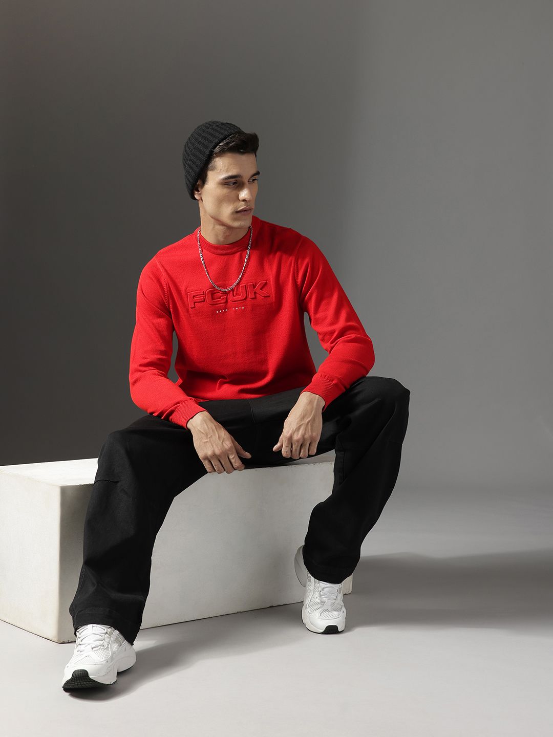 Buy FCUK Brand Logo Embossed Pure Cotton Pullover Sweater - Sweaters ...