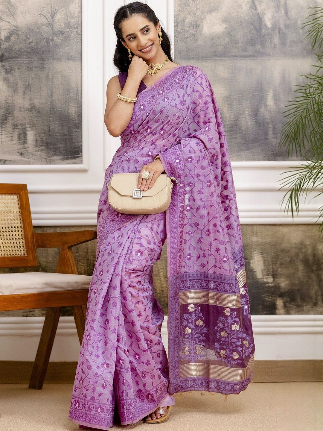 Buy Satrani Ethnic Motifs Woven Design Pure Cotton Saree - Sarees for ...