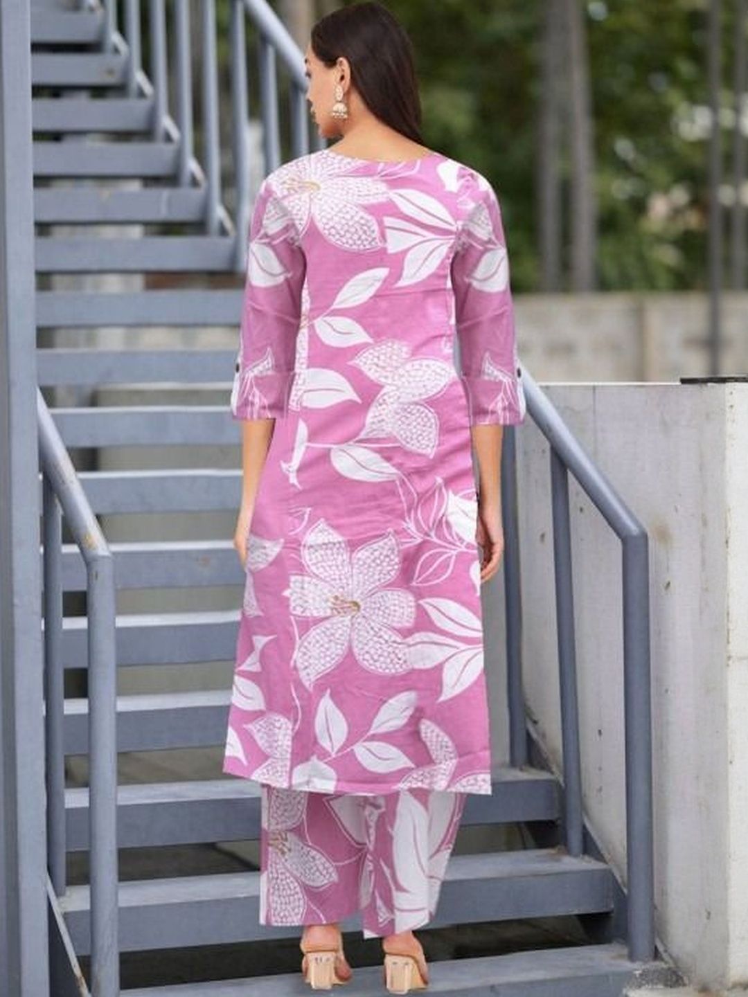 Buy ANGIYA Women Floral Printed Regular Kurta With Trousers - Kurta ...