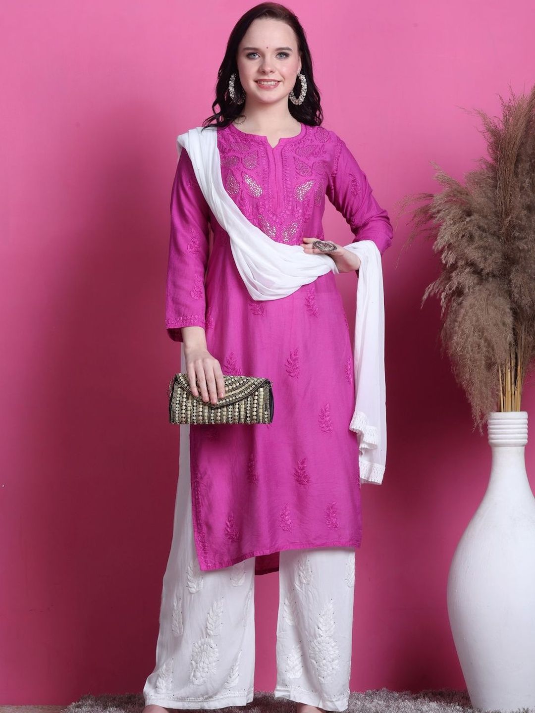 Buy KHAKA Women Ethnic Motifs Embroidered Regular Thread Work Kurta ...