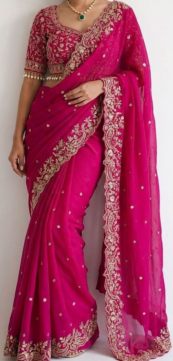 Buy Kalista Embellished Zari Satin Heavy Work Saree - Sarees for Women ...