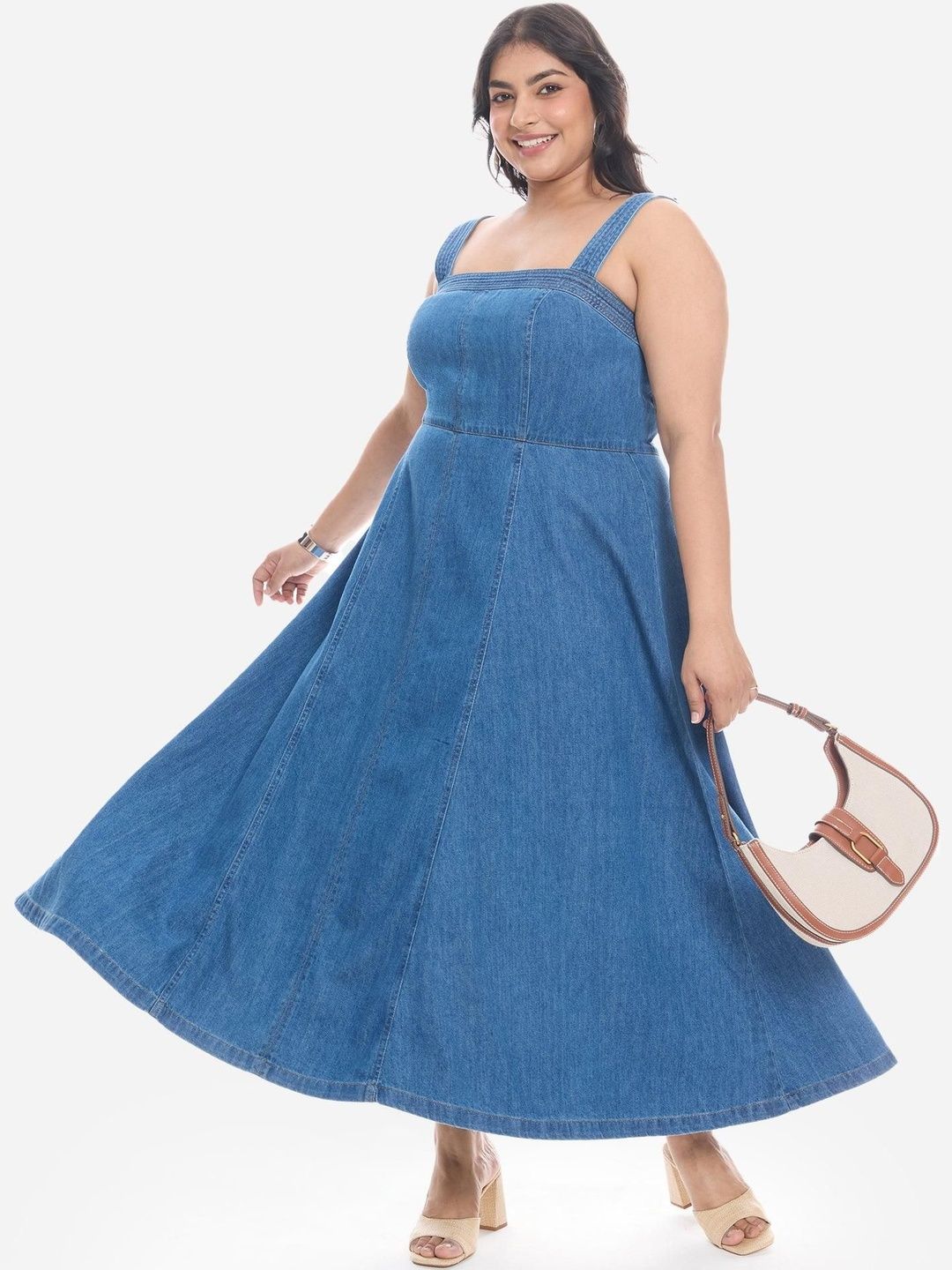 Buy Virgio Women Denim Fit & Flare Midi Plus Size Dress - Dresses for ...