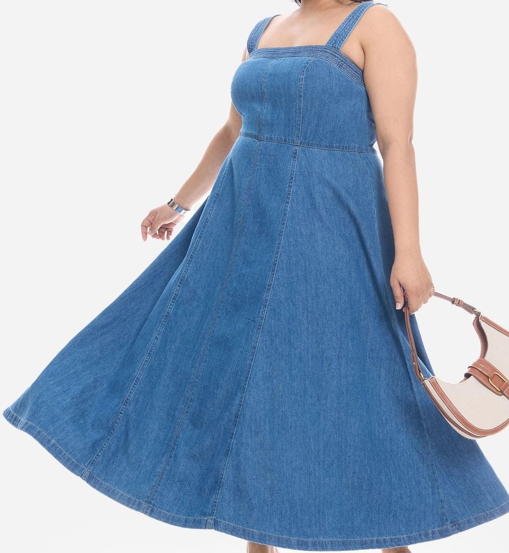 Buy Virgio Women Denim Fit & Flare Midi Plus Size Dress - Dresses for ...