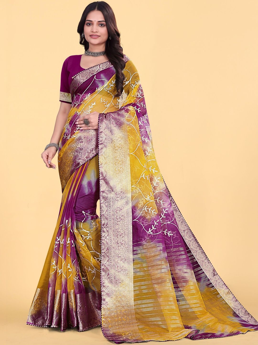 Buy KOTHARI SKT Ethnic Motifs Embroidered Organza Patola Saree - Sarees ...