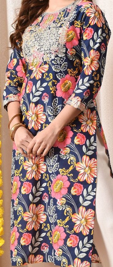 Buy KJFAB Women Floral Printed Thread Work Floral Kurta - Kurtas for ...