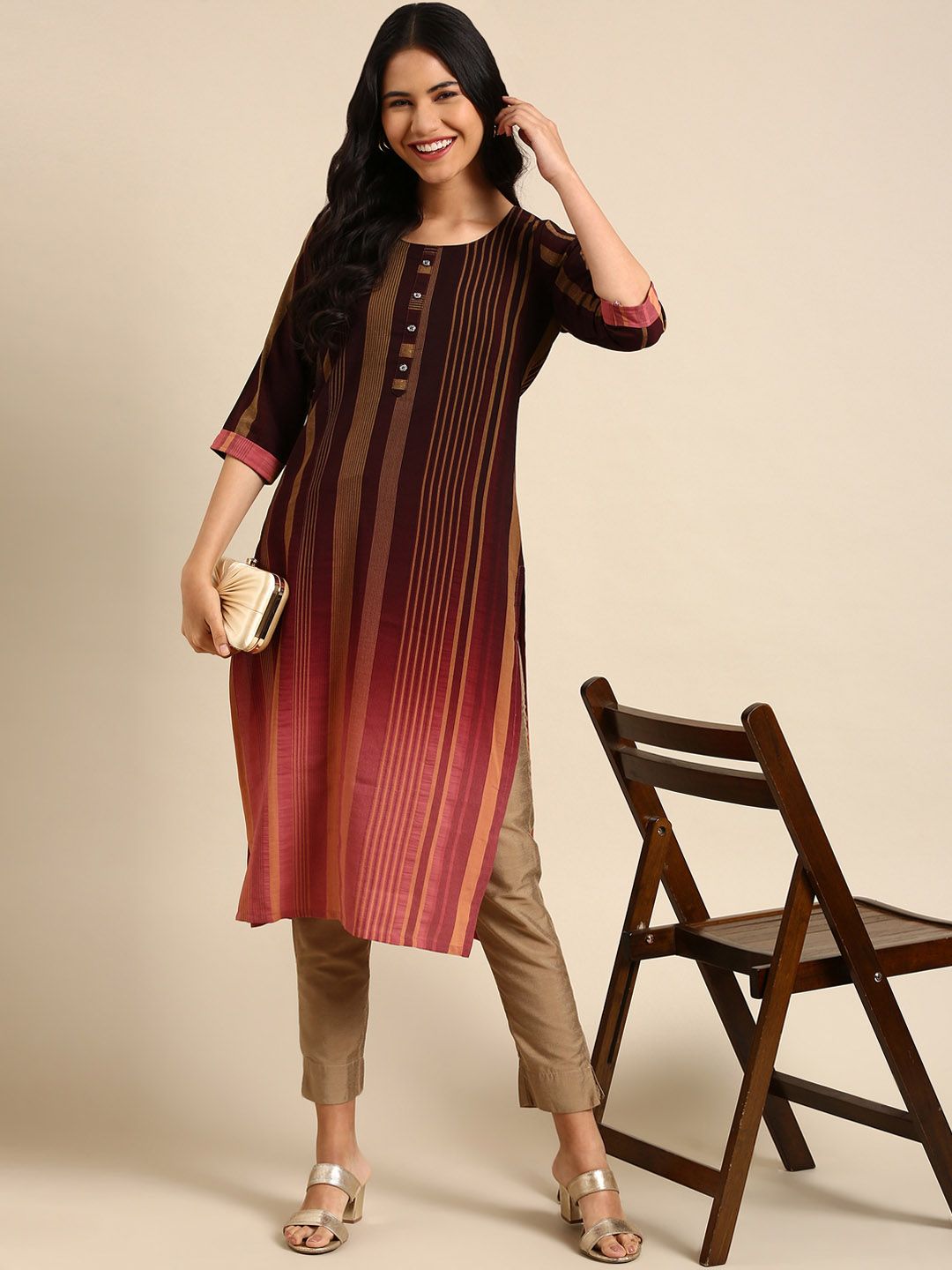 Buy SHOWOFF Striped Cotton Kurta - Kurtas for Women 20775168 | Myntra