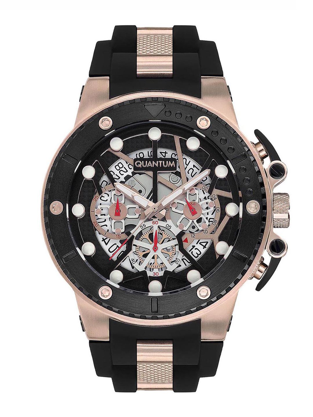 Quantum Men Black Brass Embellished Dial Analogue Chronograph Watch ...