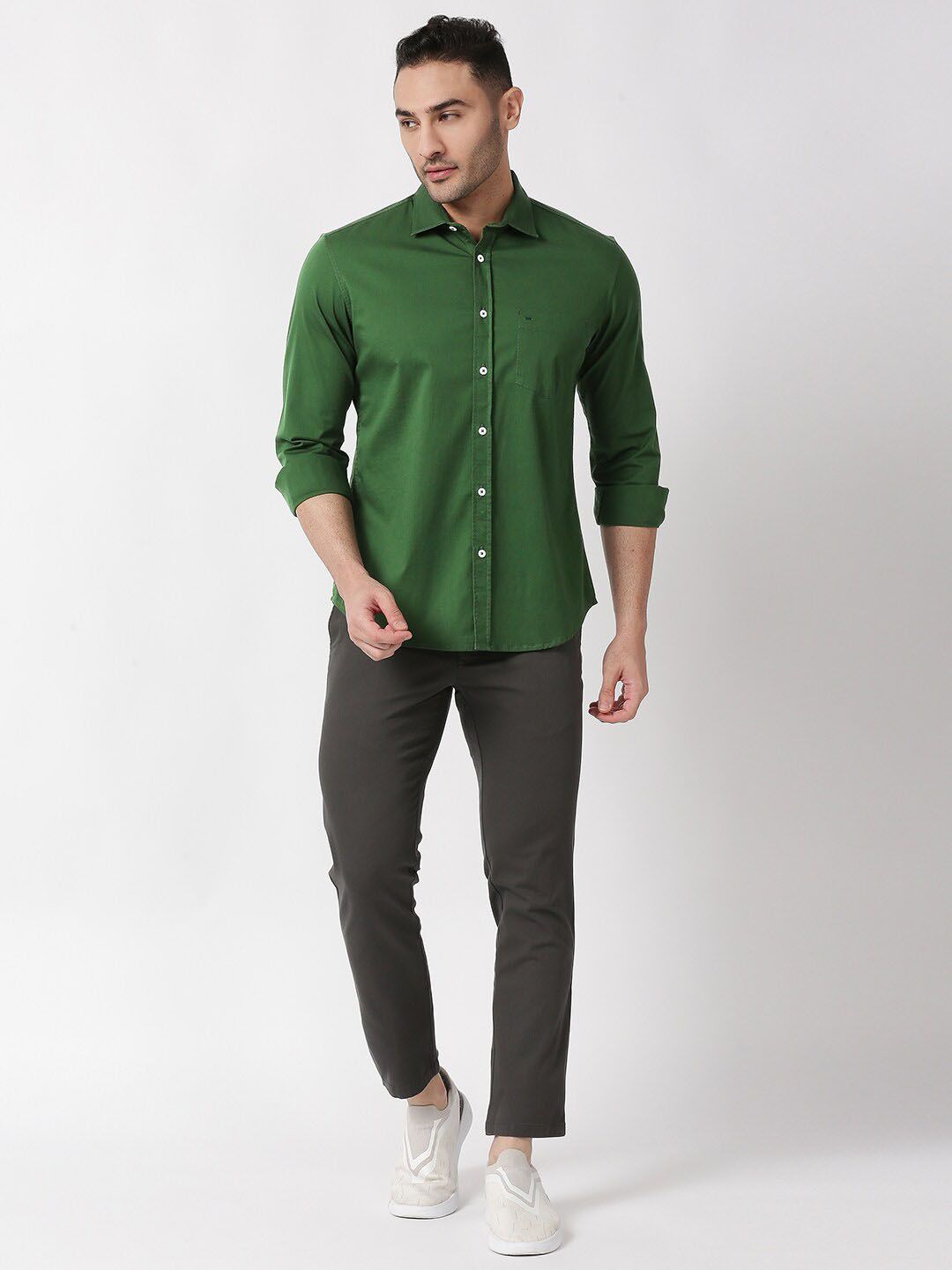 Buy Basics Men Green Slim Fit Cotton Casual Shirt - Shirts for Men ... Buy Basics Men Green Slim Fit Cotton Casual Shirt - Shirts for Men ...