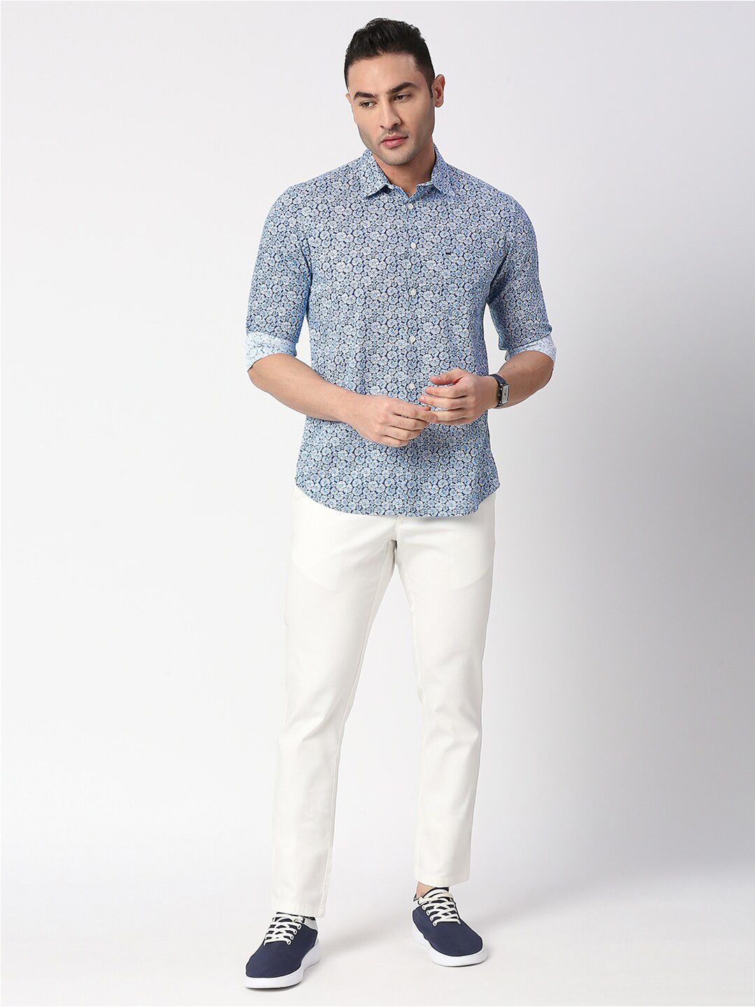 Buy Basics Men Slim Fit Floral Printed Cotton Casual Shirt - Shirts for ...