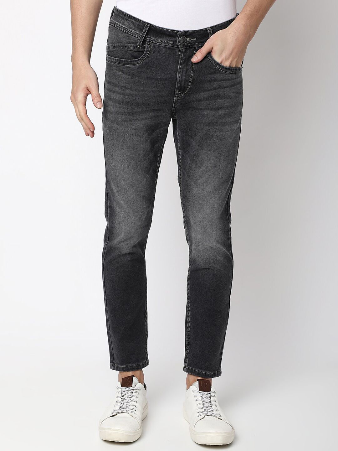 Mufti Men Charcoal Slim Fit Heavy Fade Cotton Stretchable Jeans - Price ...