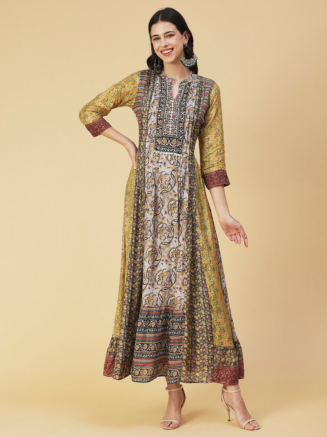Three Fourth Sleeves Ethnic Motifs Dresses Buy Three Fourth Sleeves