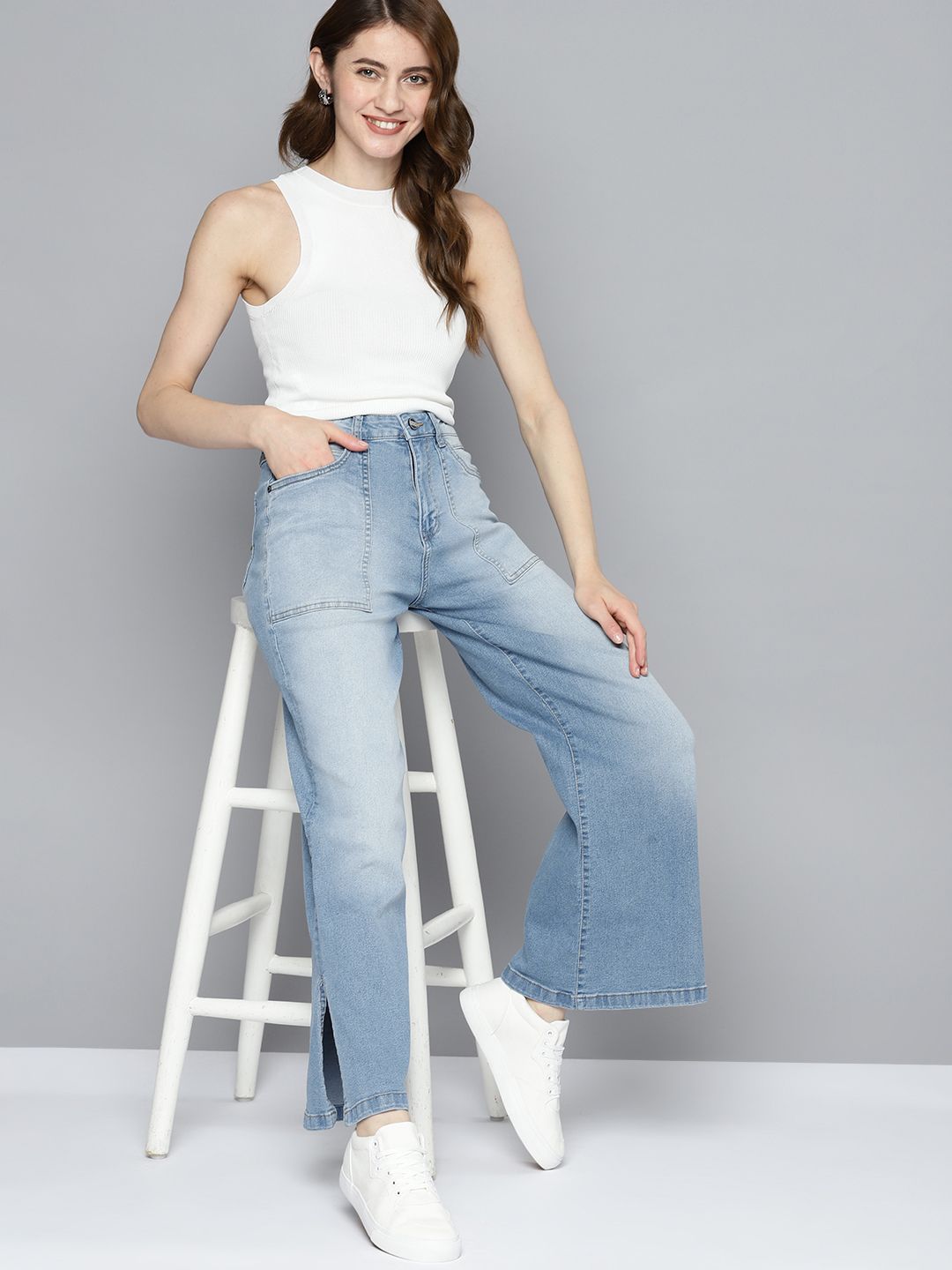 Mast & Harbour Women Wide Leg Light Fade Stretchable Jeans - Price History