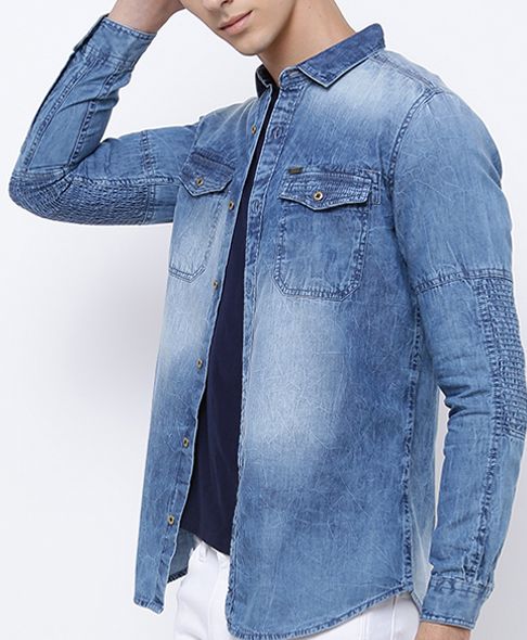 Buy LOCOMOTIVE Men Blue Slim Fit Faded Denim Casual Shirt - Shirts for ...