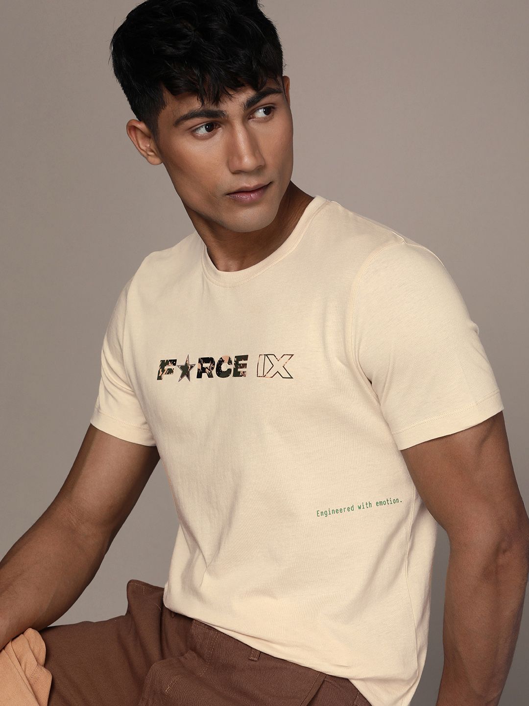 FORCE IX Men Brand Logo Printed Pure Cotton Applique T-shirt - Price ...