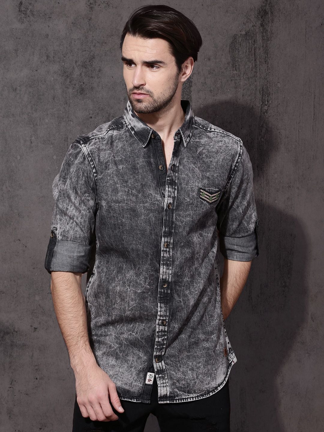 Roadster Men Black Slim Fit Faded Denim Shirt - Price History