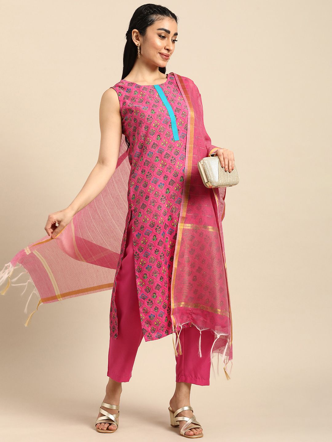 Anouk Ethnic Motifs Printed Regular Kurta With Trousers And Dupatta
