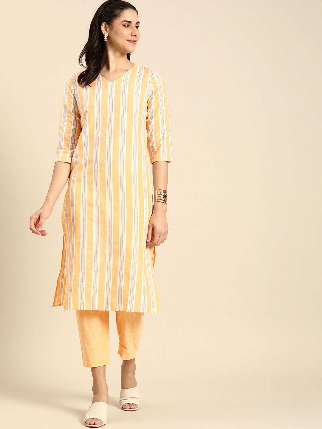 Anouk Women Striped Regular Kurta With Trousers - Price History