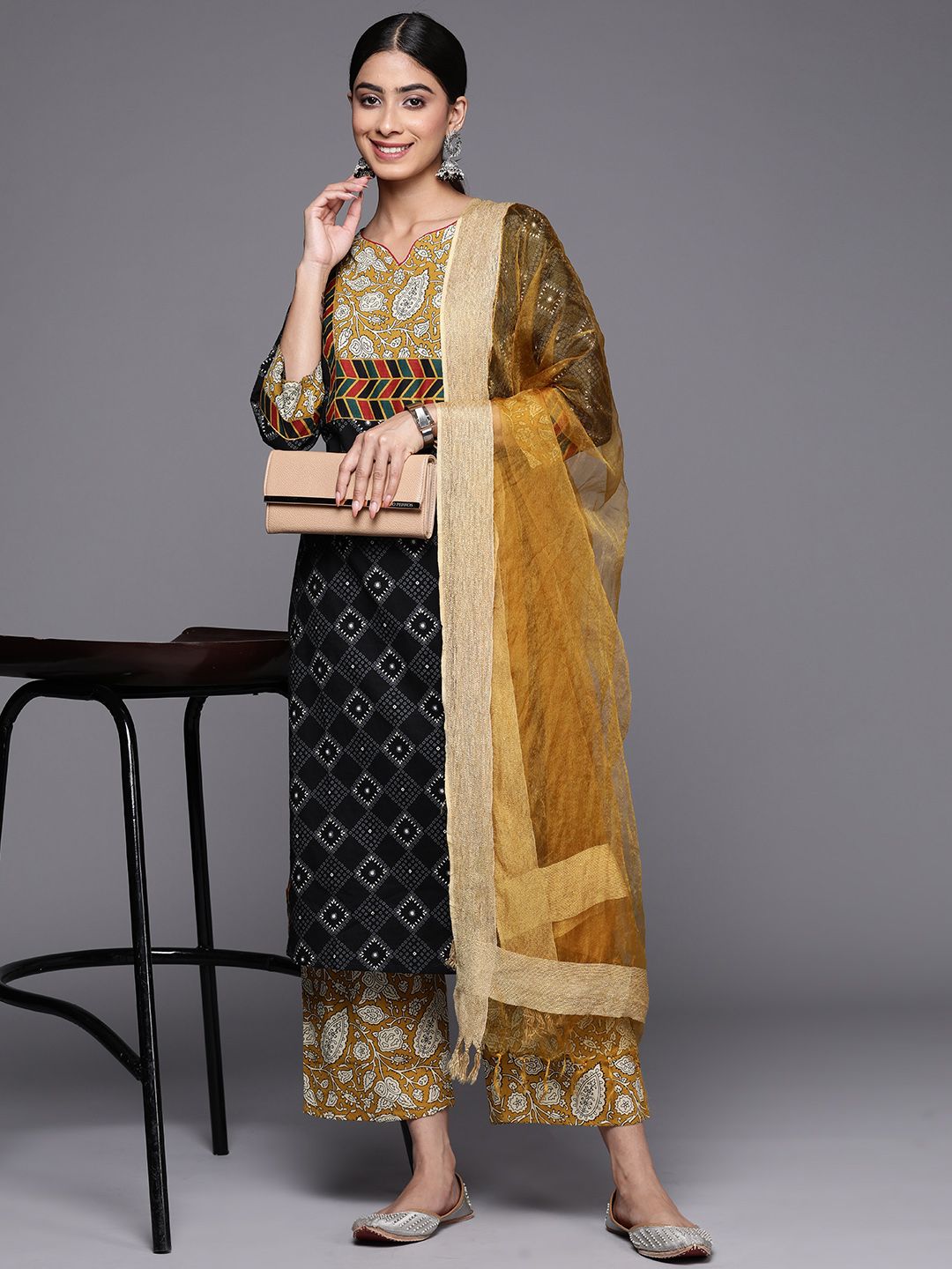 Buy Varanga Printed Regular Pure Cotton Kurta With Palazzos & Dupatta ...