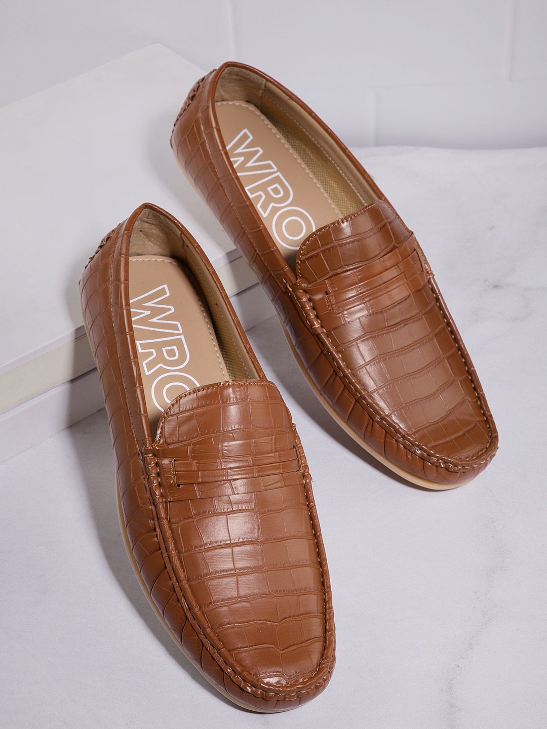 WROGN Men Croc Textured Round-Toe Loafers - Price History