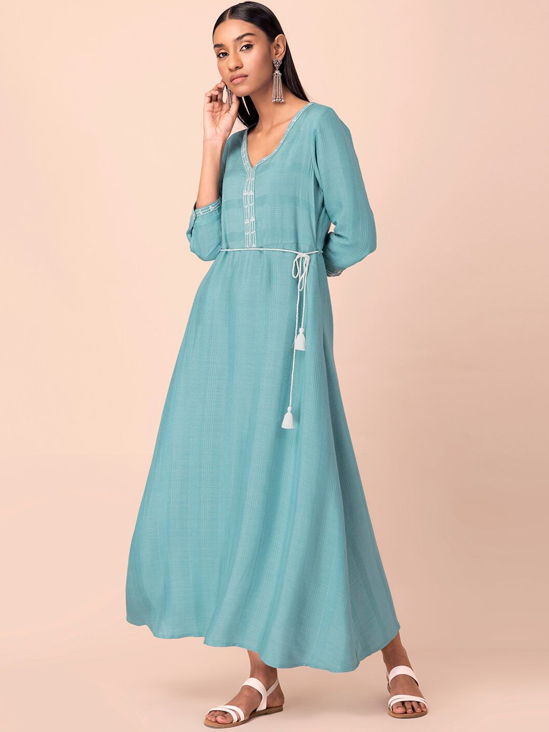 Buy INDYA Woven Design A Line Kurta With Dori Belt - Kurtas for Women ...
