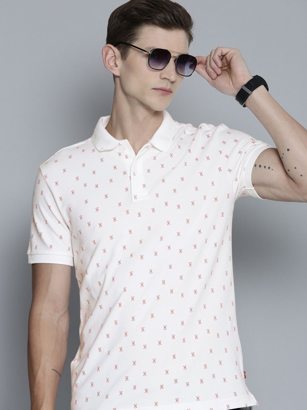 Levis Men White & Red Printed Polo Collar T-shirt - Price History