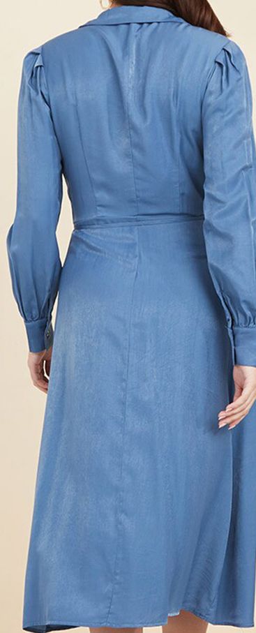Buy Styli Blue V Neck Cuffed Sleeves Wrap Dress - Dresses for Women ...