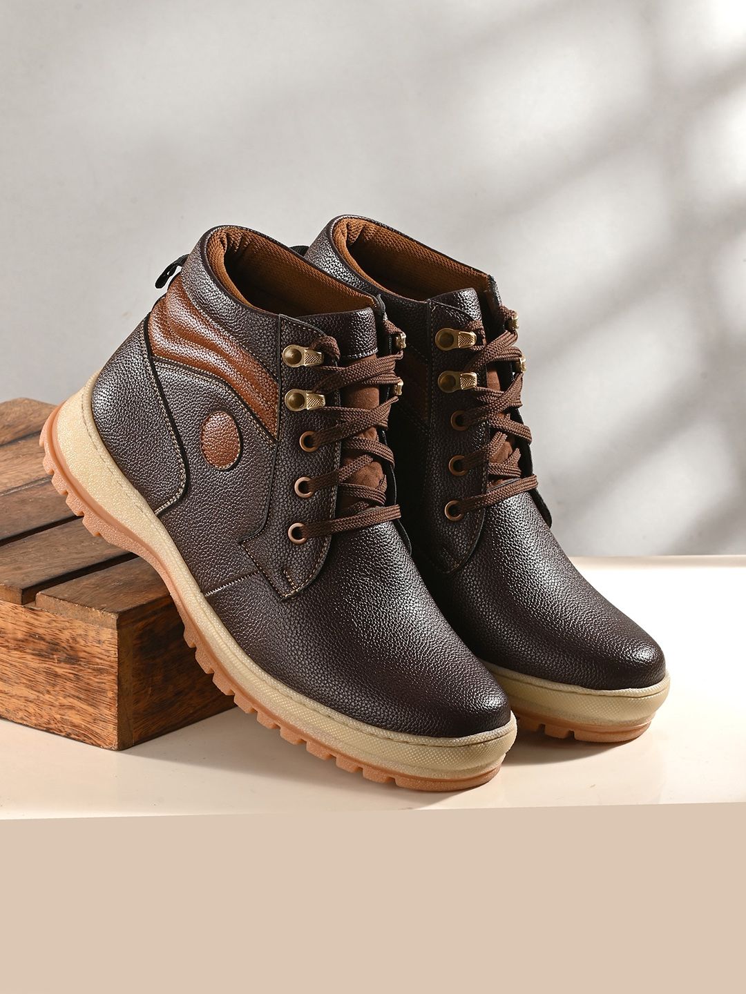 The Roadster Lifestyle Co. Men Brown Textured Biker Boots - Price History