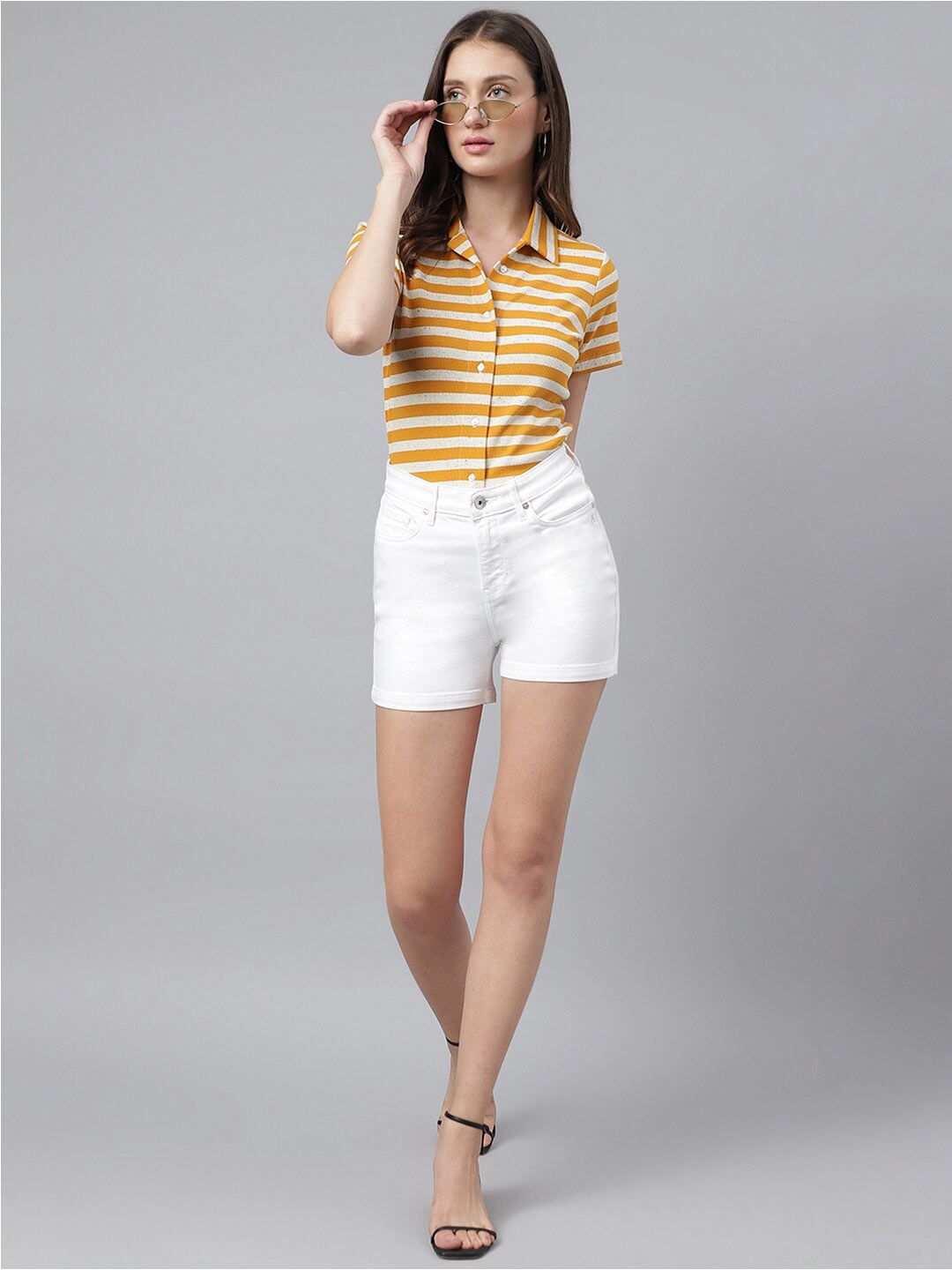 Buy Xpose Yellow Comfort Horizontal Striped Cotton Casual Shirt ...