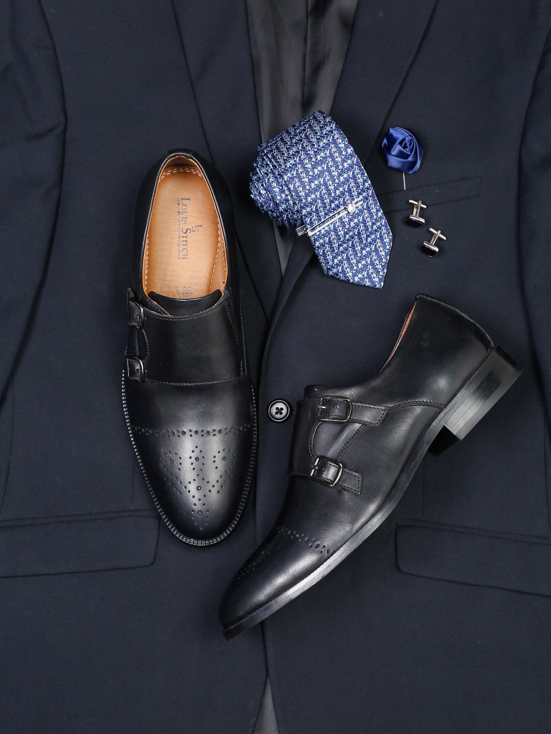 LOUIS STITCH Men Textured Leather Formal Monk Shoes - Price History
