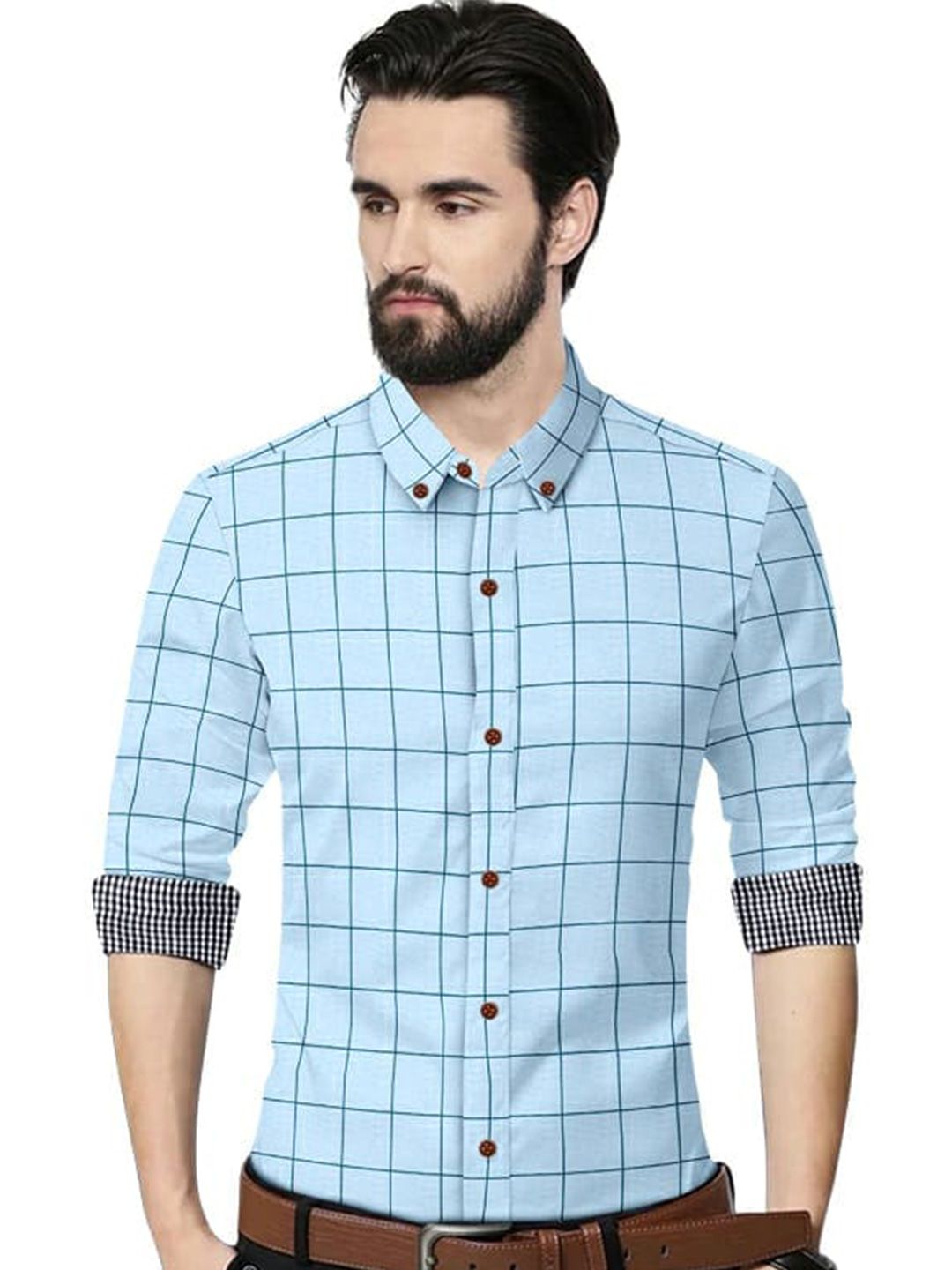 ETHNIC TRENDZ Standard Windowpane Checked Pure Cotton Formal Shirt ...