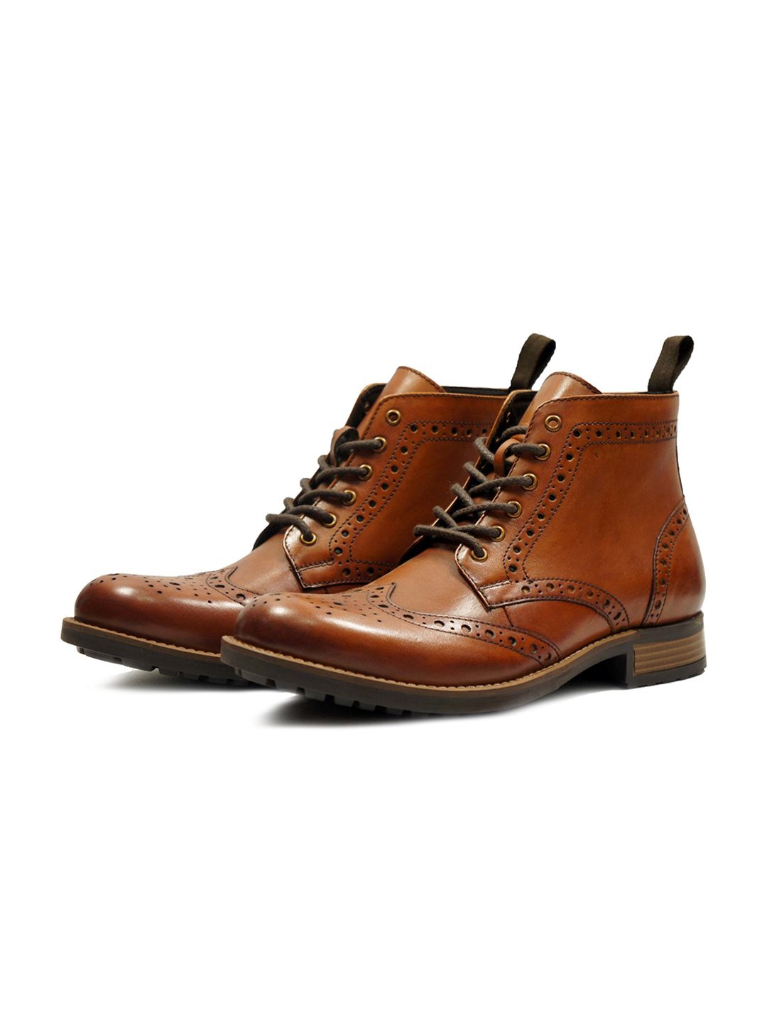 HX London Men Mid Top Textured Brogue Leather Block Heel Regular Boots ...