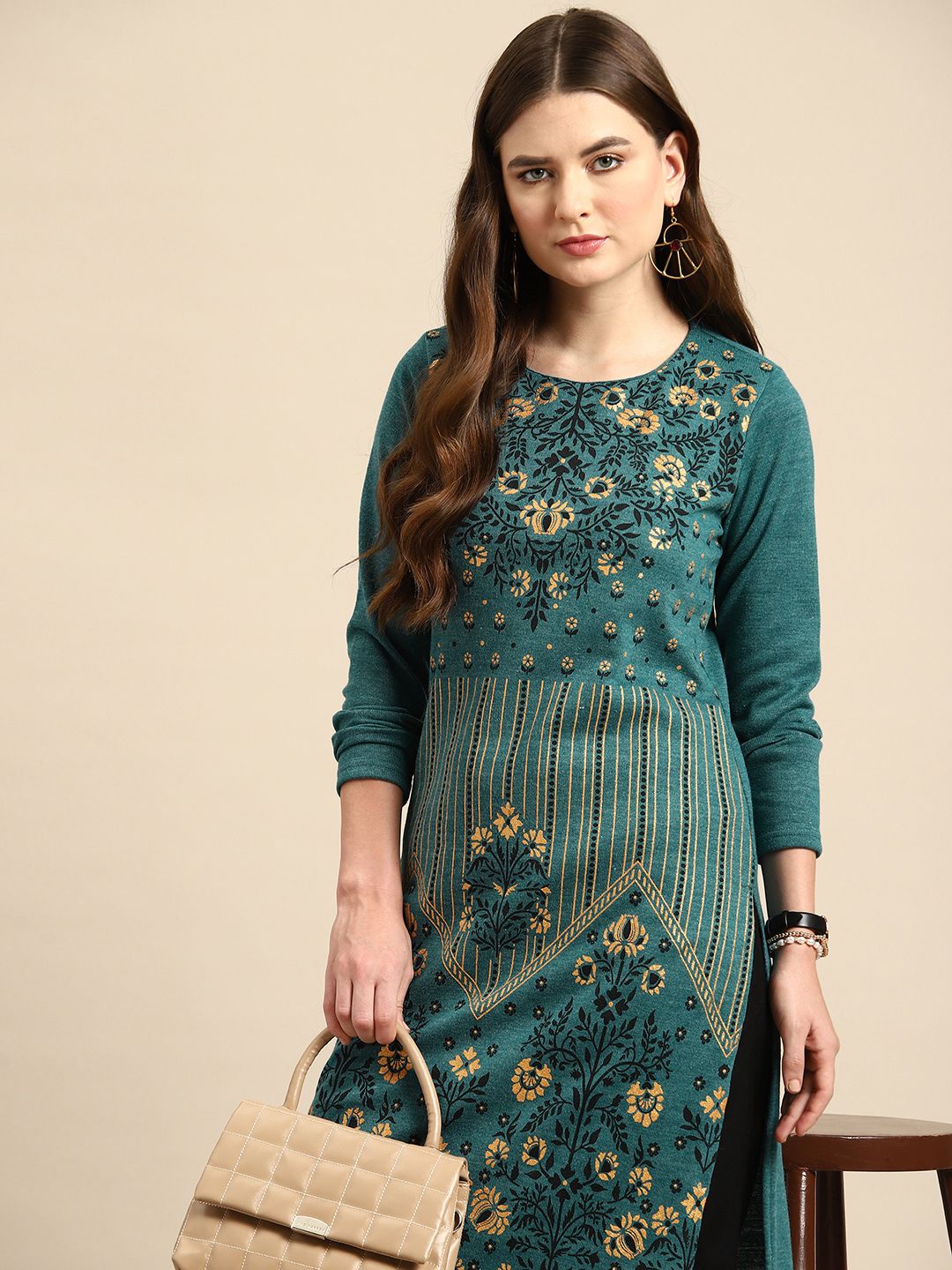 Anouk Ethnic Motifs Print Winter Kurta - Price History
