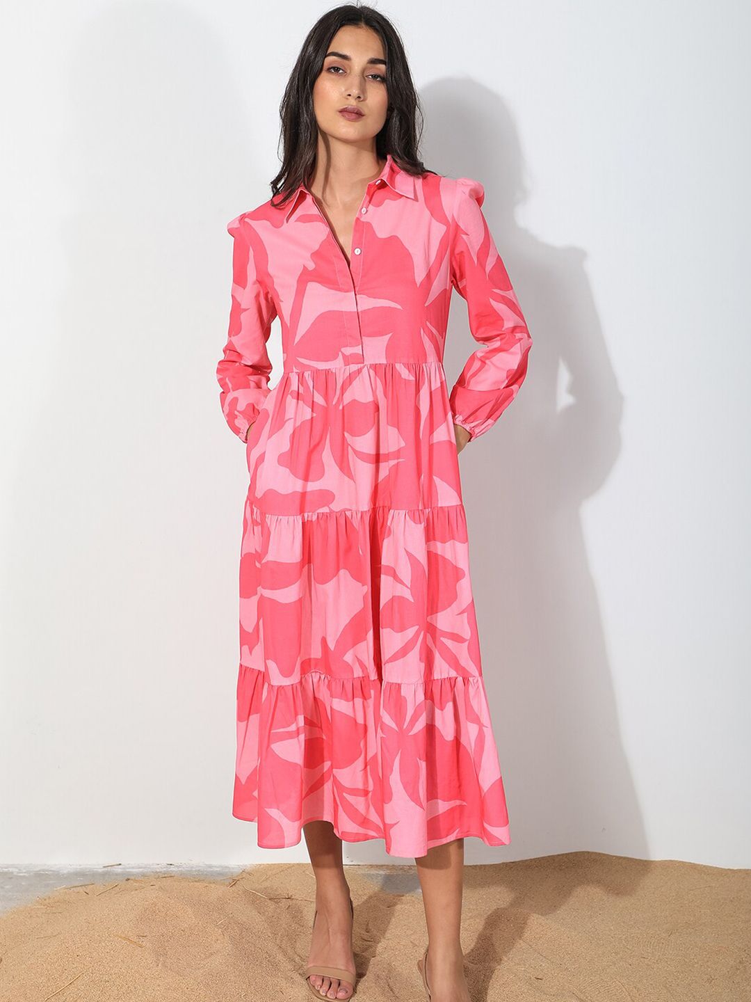 Buy RAREISM Abstract Printed Puff Sleeves Shirt Midi Dress - Dresses ...