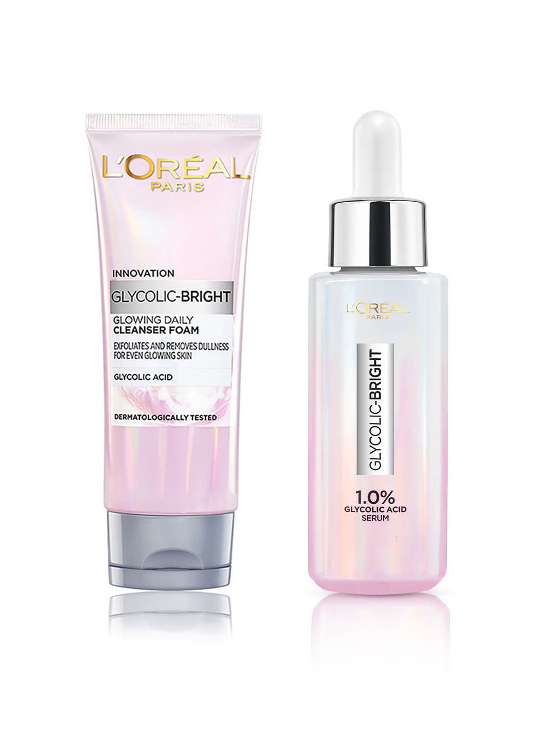 LOreal Set of Glycolic Bright Glowing Daily Cleanser Foam & Skin ...