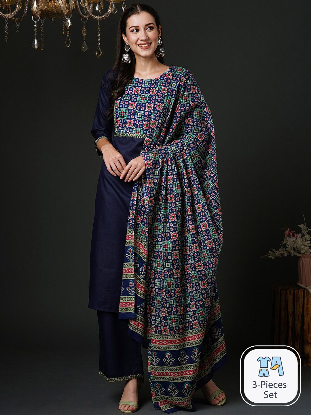 Indo Era Ethnic Motifs Yoke Design Gotta Patti Kurta & Palazzos With Dupatta - Price History