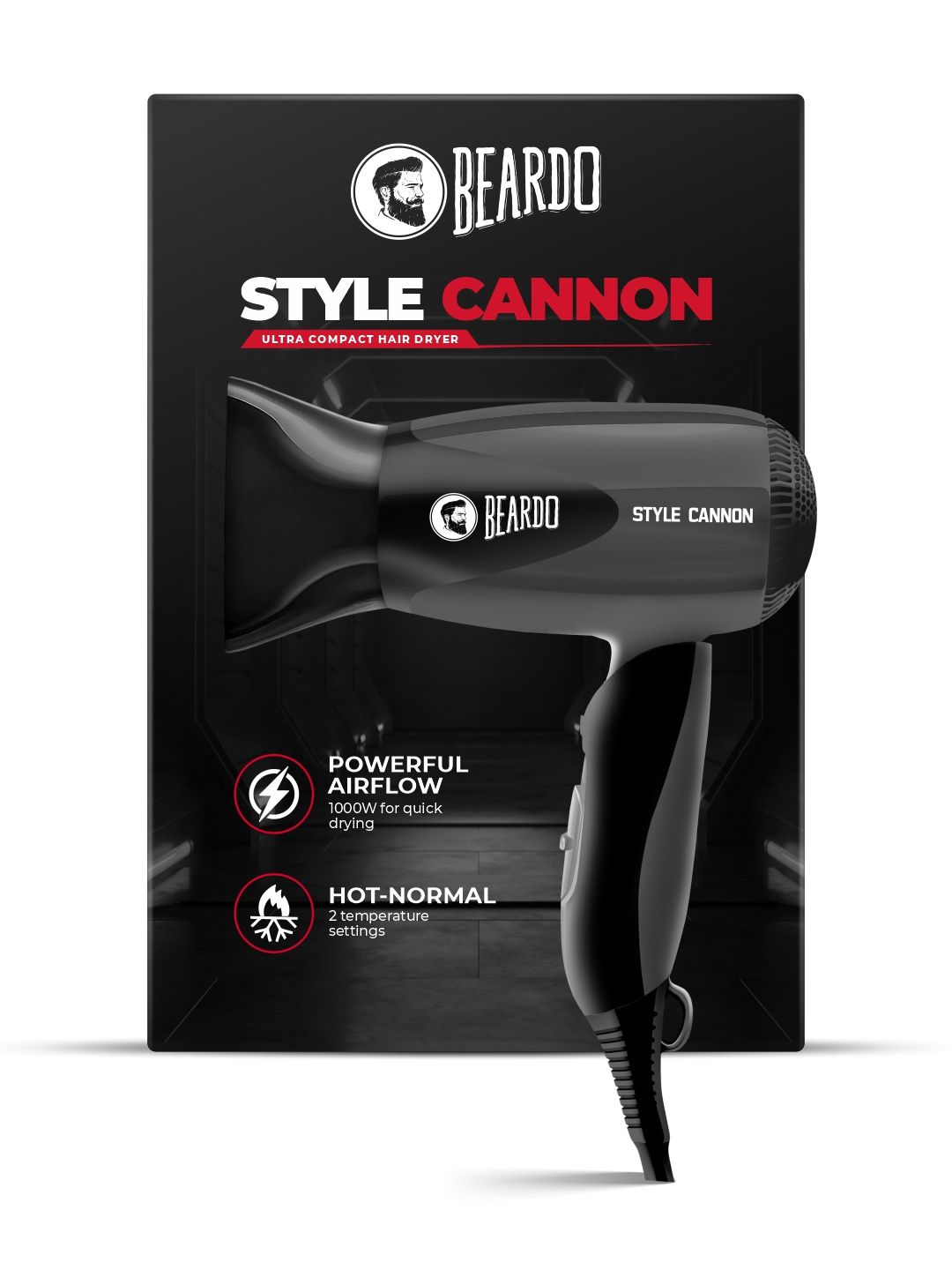 BEARDO Men Style Cannon Ultra-Compact 1000W Hair Dryer - Black - Price ...