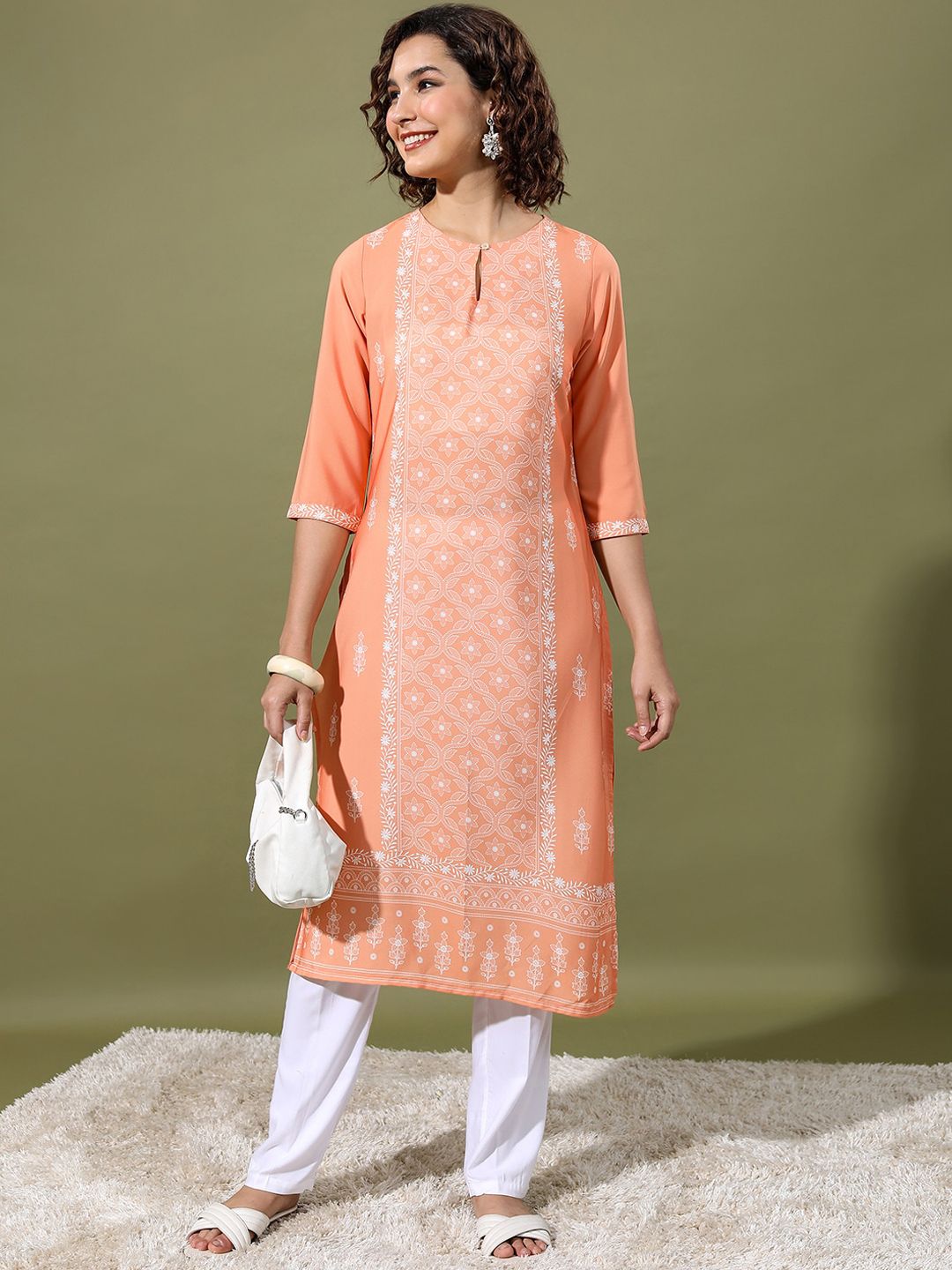Vishudh Ethnic Motifs Keyhole Neck Thread Work Kurta - Price History