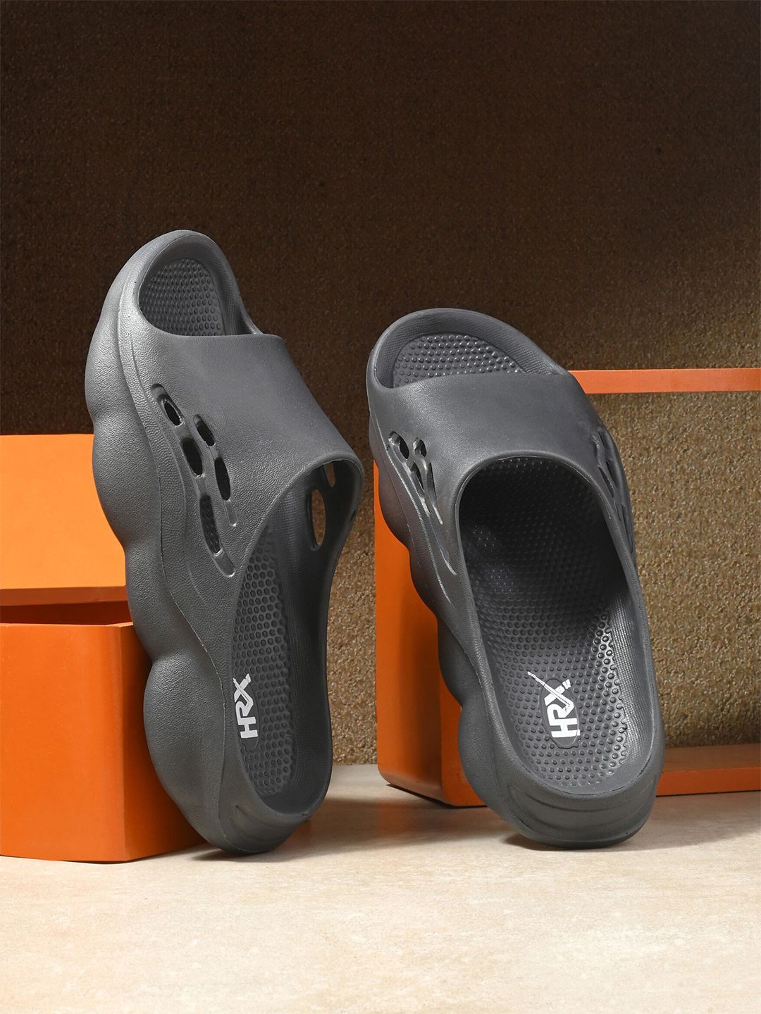 HRX by Hrithik Roshan Men Grey Rubber Sliders - Price History