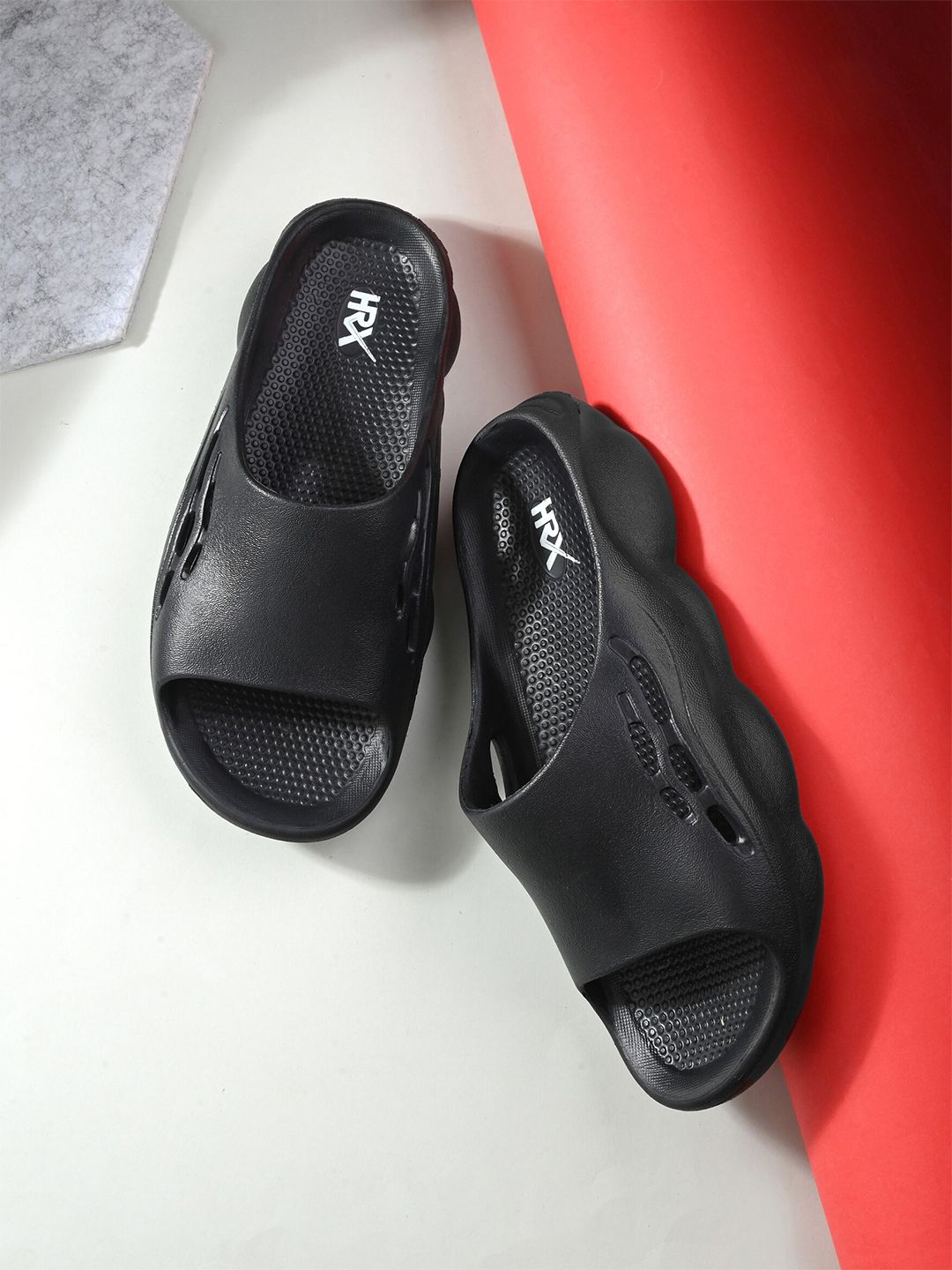 HRX by Hrithik Roshan Men Black Rubber Sliders - Price History