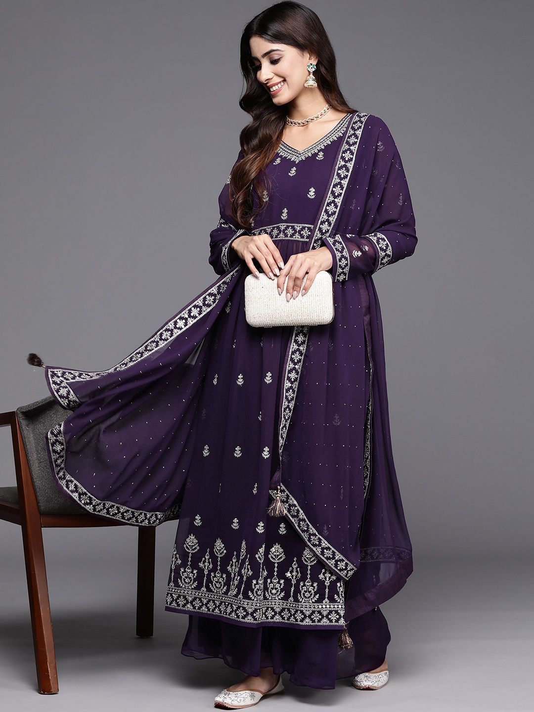 Libas Ethnic Motifs Embroidered High Slit Sequinned Kurta with Palazzos ...