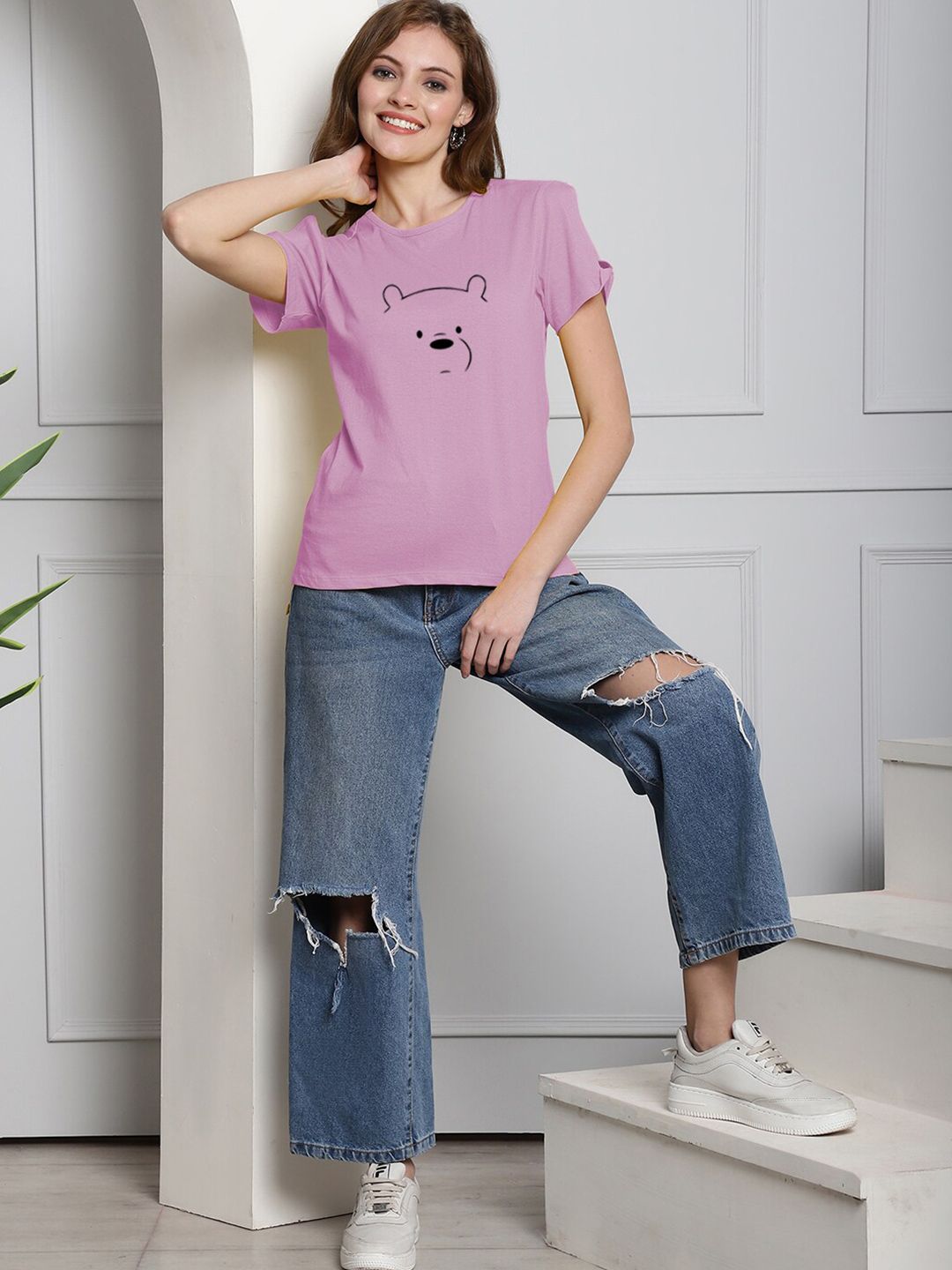 Buy FBAR Graphic Printed Slit Sleeves Pure Cotton High Low Top - Tops ...