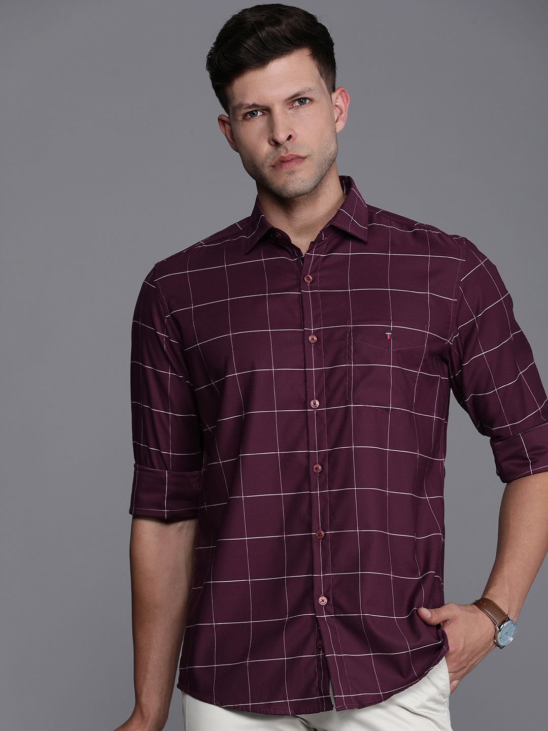 Louis Philippe Sport Men Pure Cotton Slim Fit Windowpane Checked Casual ...