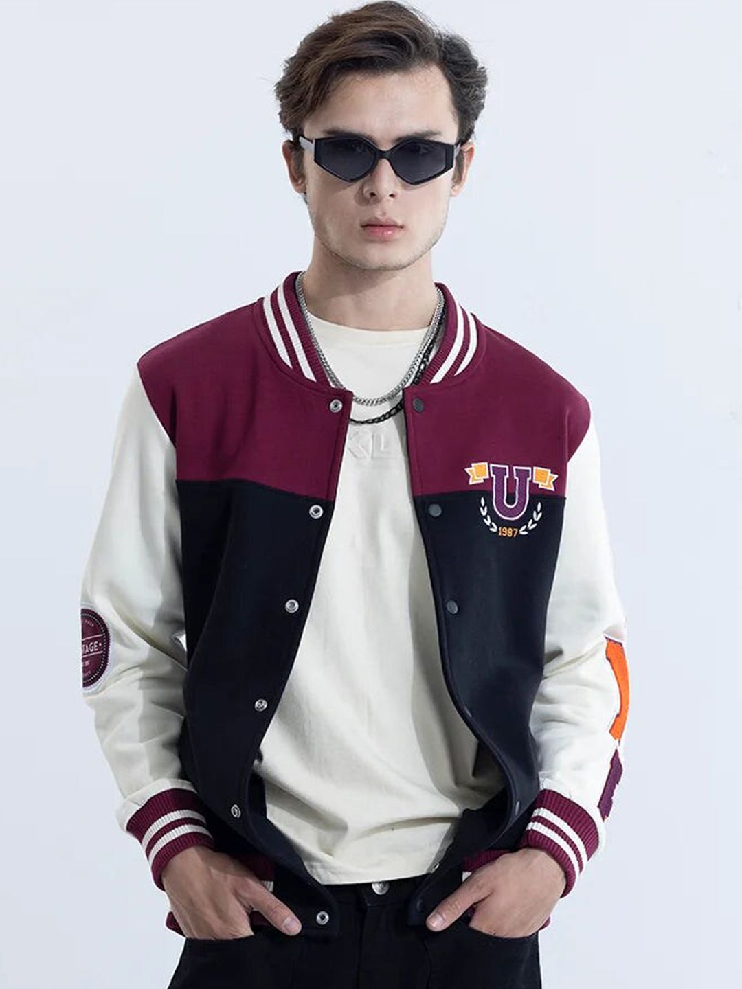 Snitch Colourblocked Lightweight Pure Cotton Varsity Jacket - Price History
