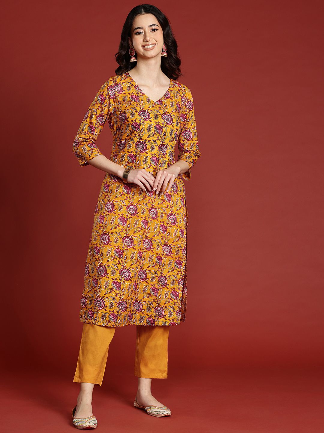 Anouk Floral Printed Pure Cotton Kurta With Trousers Price History